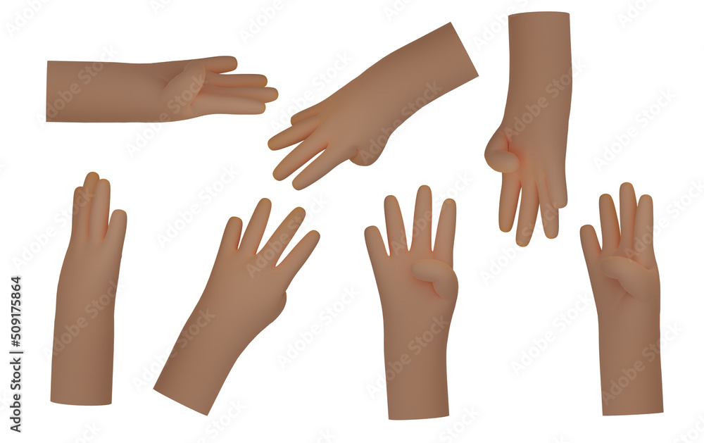 3d hand gesture on a white background. Emoticon sign in different ...