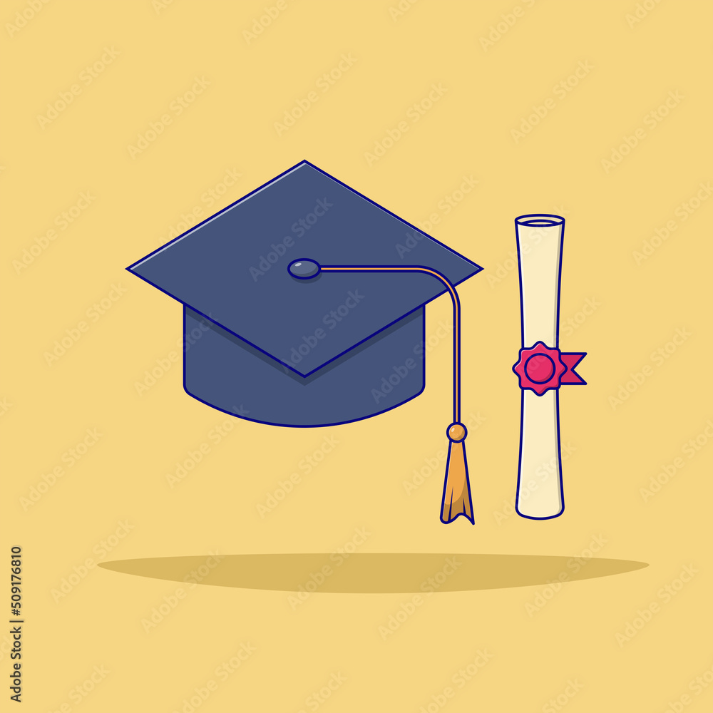 Graduation Hat and Scroll Vector Illustration. Object. College and ...