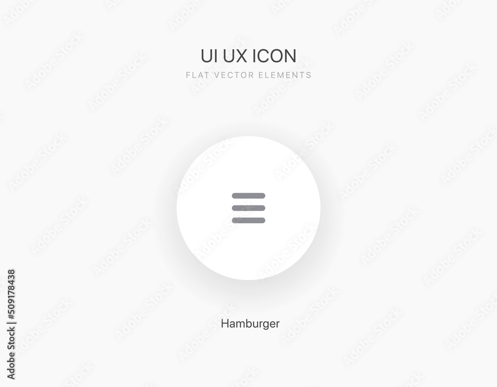 Flat hamburger menu icon. Menu Icons Vector Set of UI Design Elements. Interface Design Vector ...