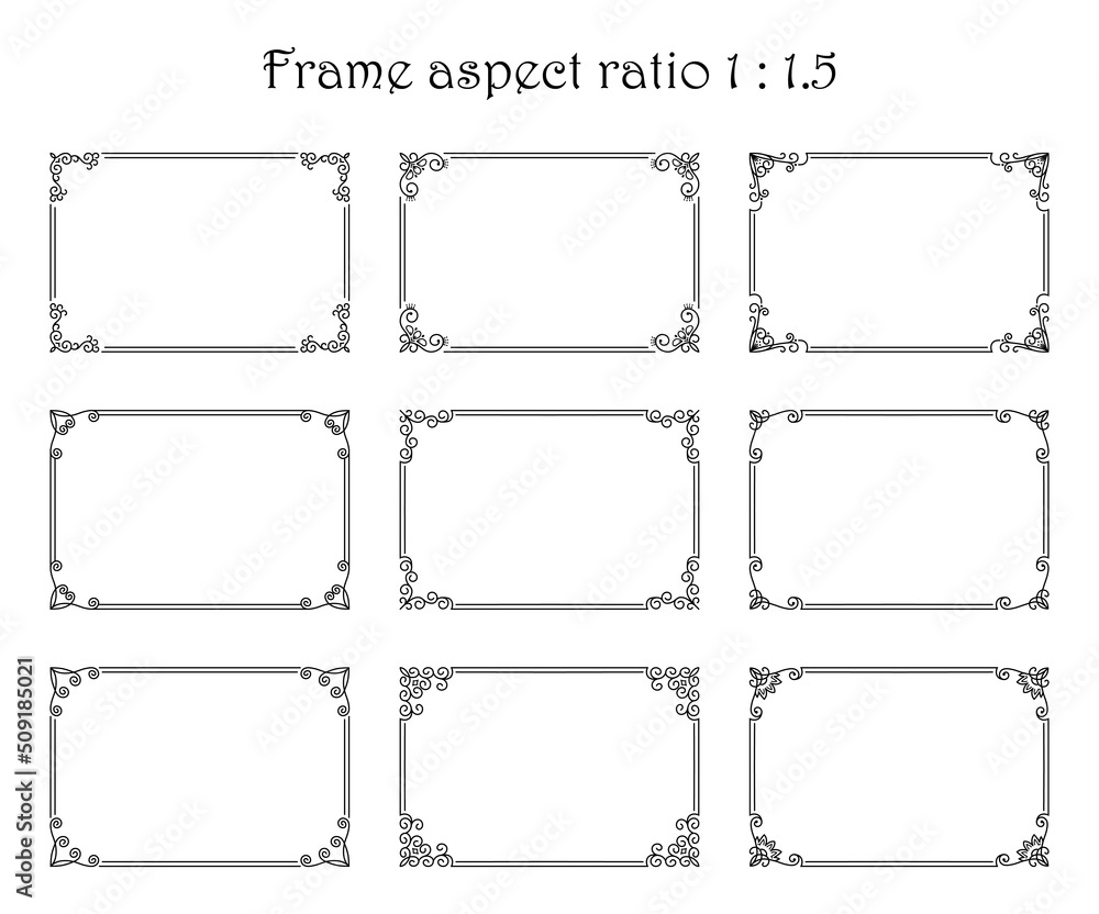 Vector set of rectangular frames with beautiful floral ornament Stock ...