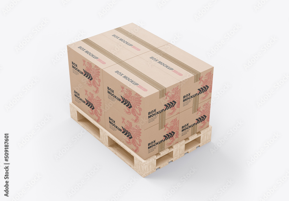 Pallet with Kraft Boxes Mockup Stock Template | Adobe Stock