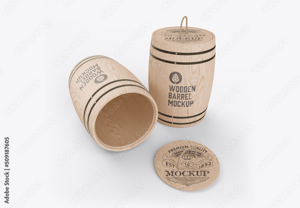 Wooden Barrel Container Mockup Stock Template | Adobe Stock