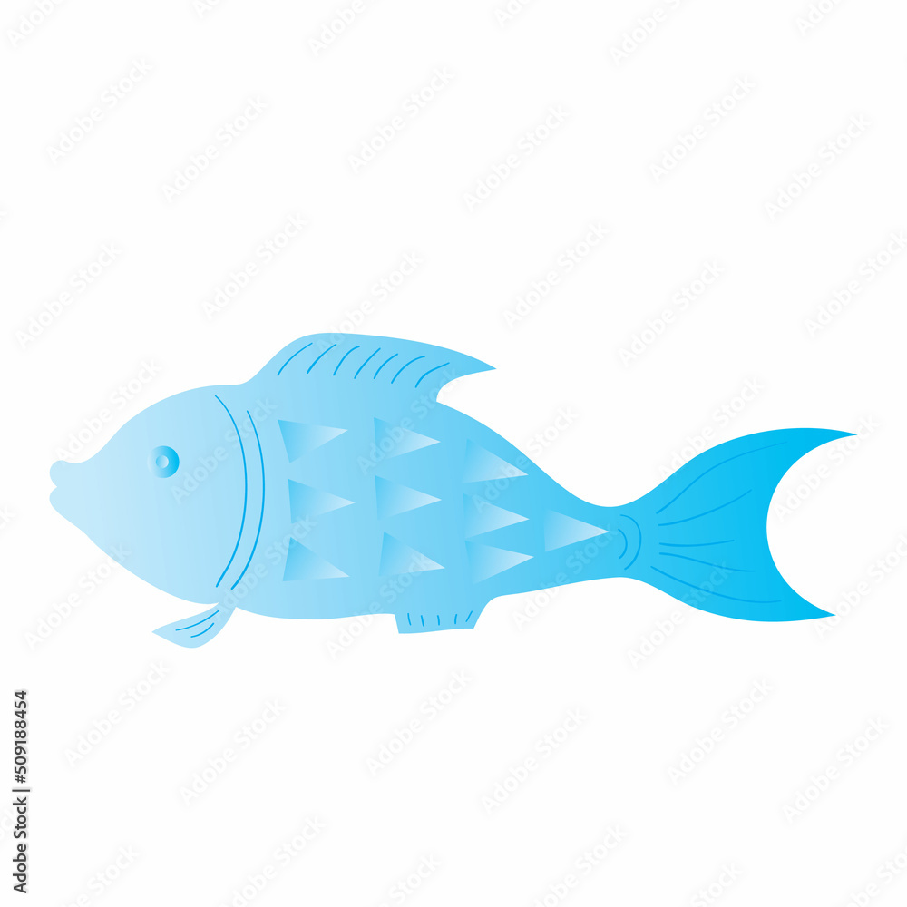 big blue color fish, cartoon illustration, isolated object on white ...