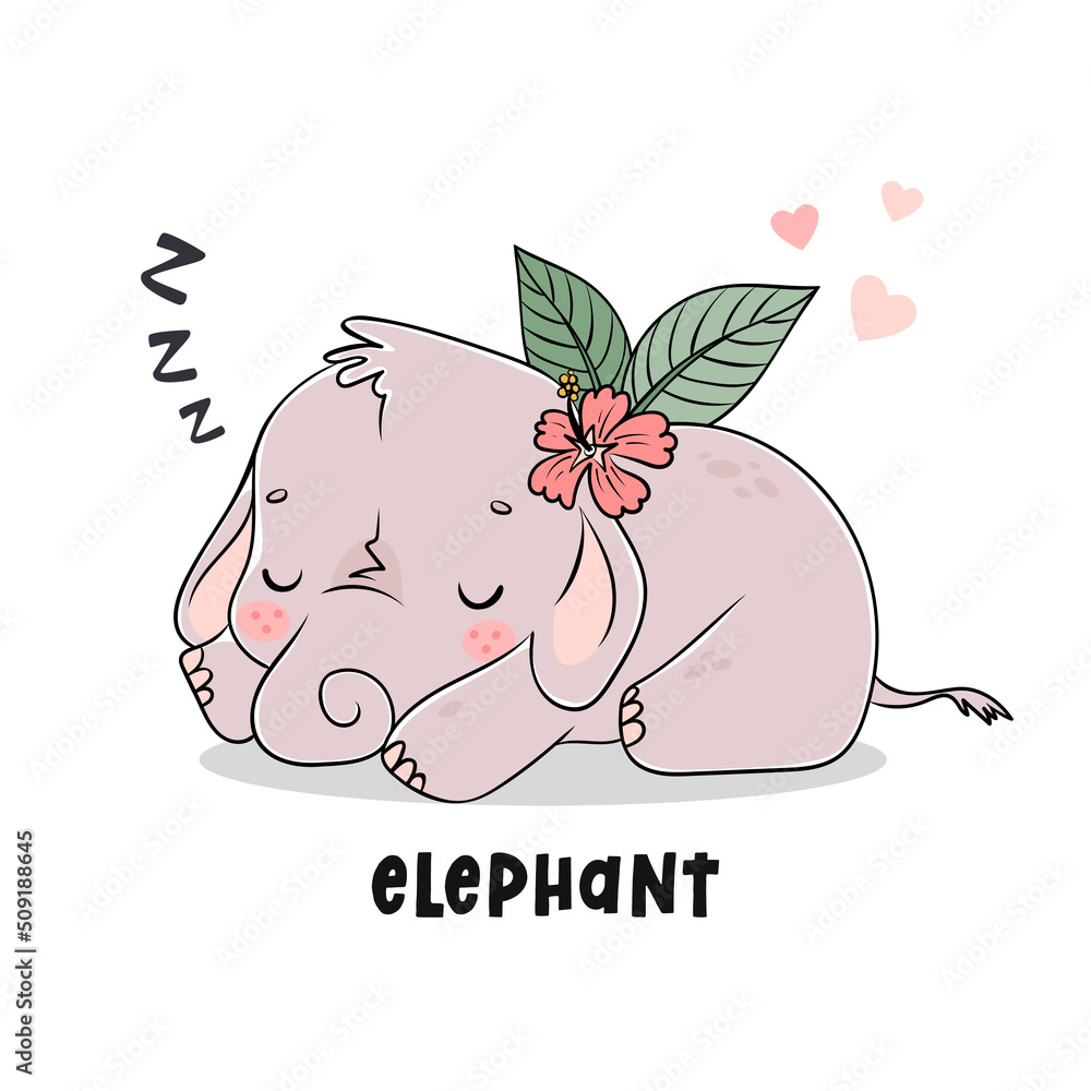 Baby Elephant Sleeping Cartoon