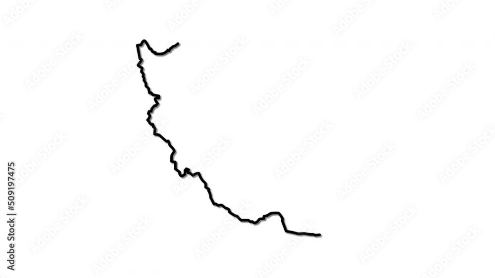 Iran map, country territory outline self drawing animation. Line art ...