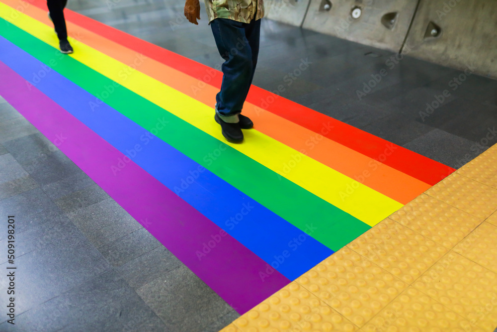Rainbow walkway welcomes Pride Month festival.Rainbow pride is a symbol ...
