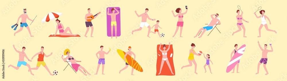Suntan summer people. Person resort on beach activity, tourist in ...