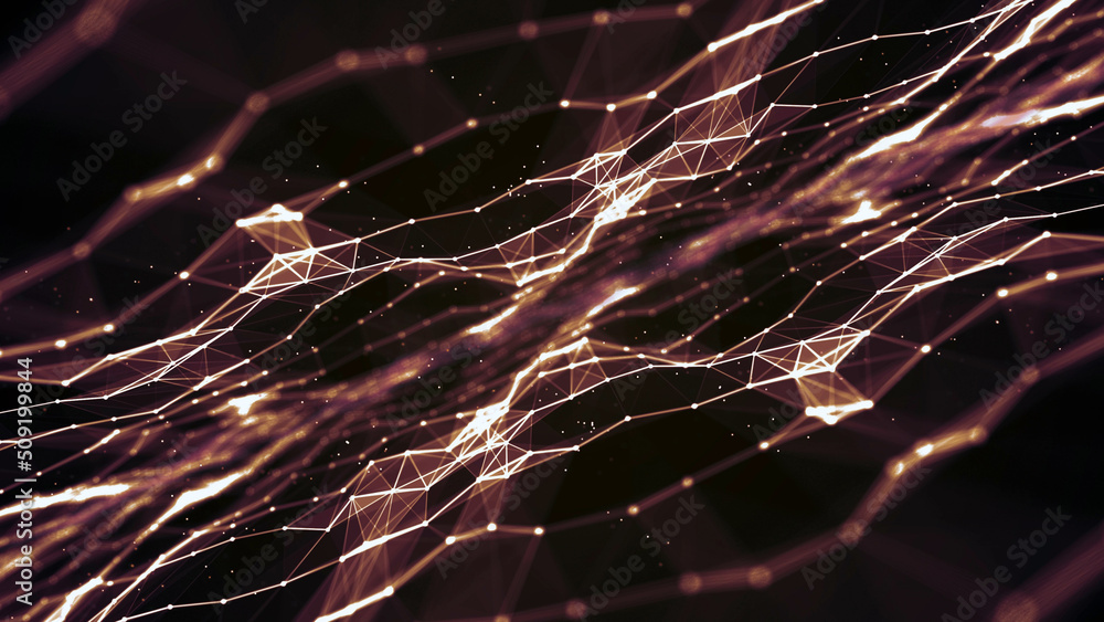 Geometric neon fire background. Design field of lines, dots, glass ...