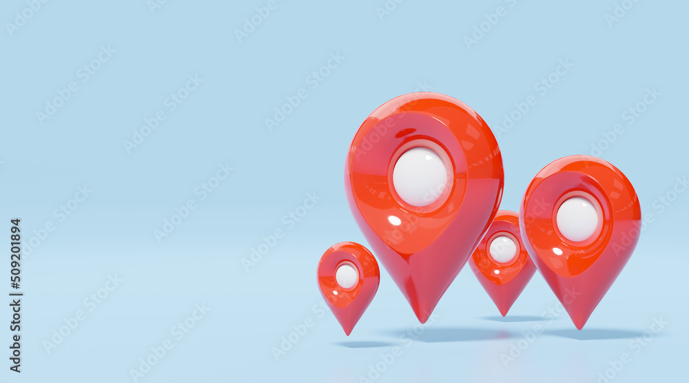 3d GPS navigator icon. Red location map pin with white bubble for destination. 4 Plastic ...