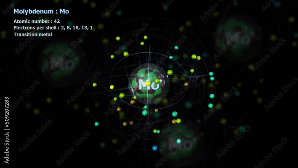 Atom of Molybdenum with 42 Electrons in infinite orbital rotation with ...