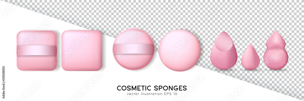 Collection of square and round powder puffs and beauty blender ...