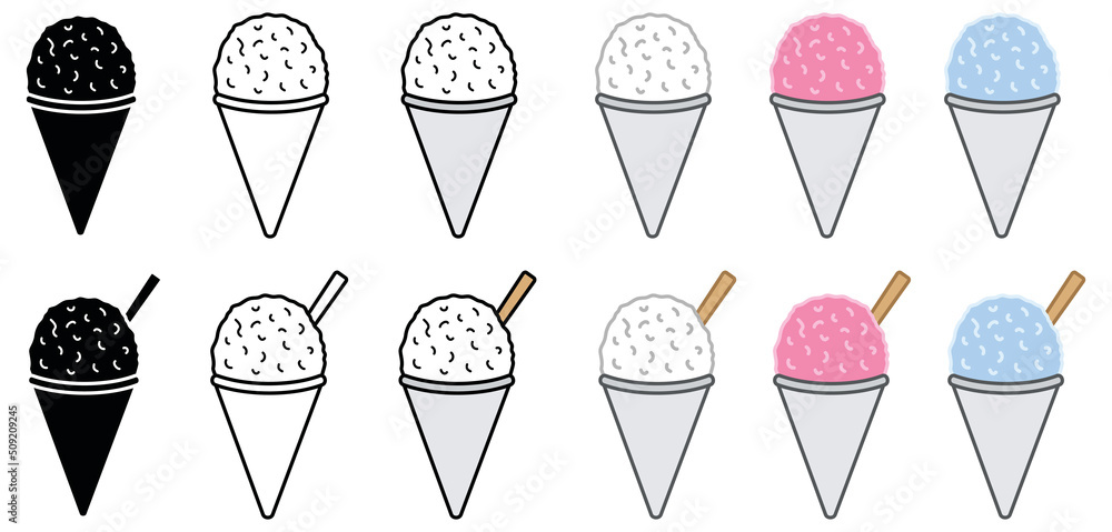 Shaved Ice Snow Cone Clipart Set - Outline, Silhouette and Color Stock ...