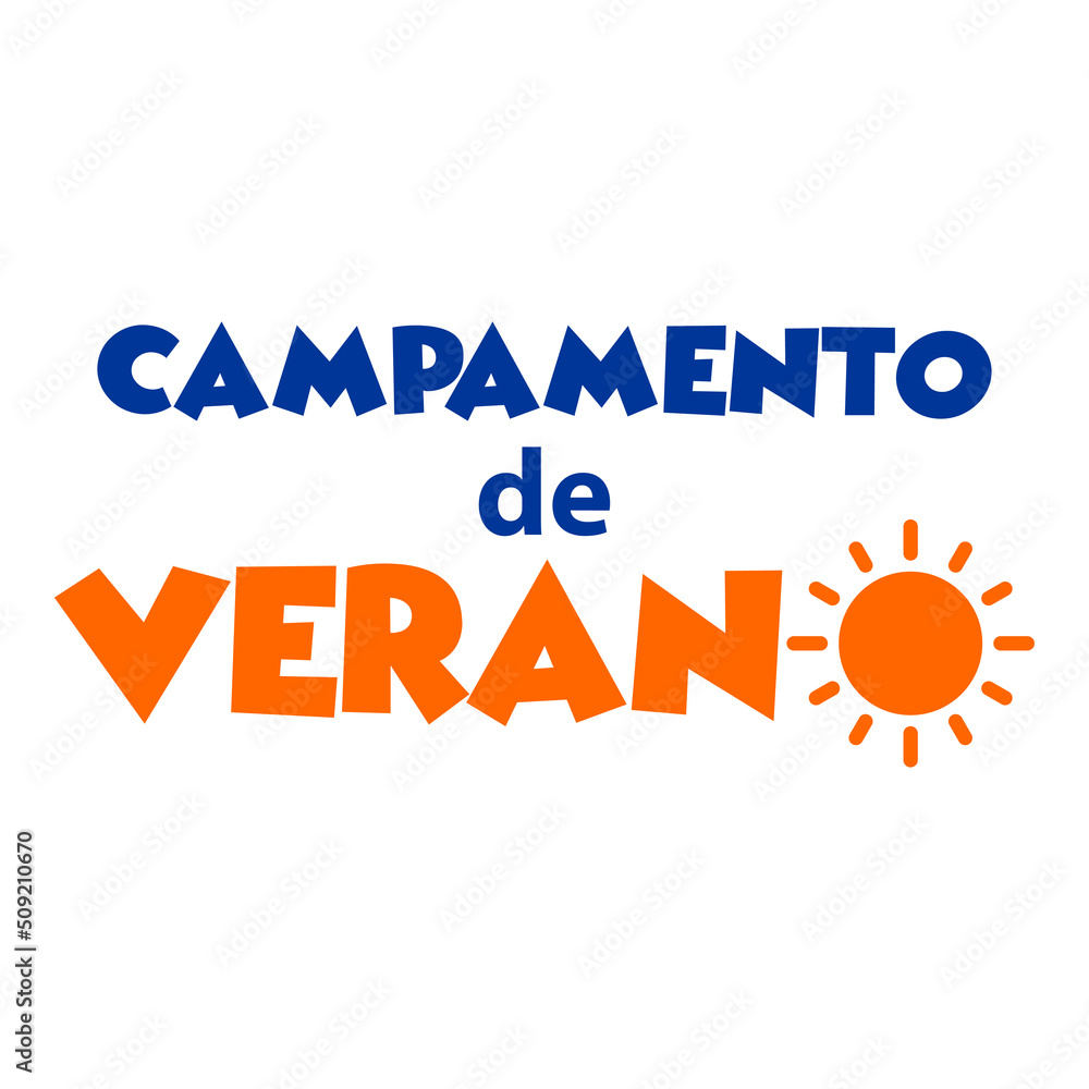 Texto manuscrito Campamento de Verano en español con silueta de sol ...