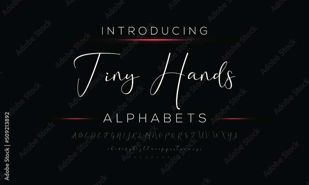 TINY HANDS, Hand drawn calligraphic vector monoline font. Distress ...