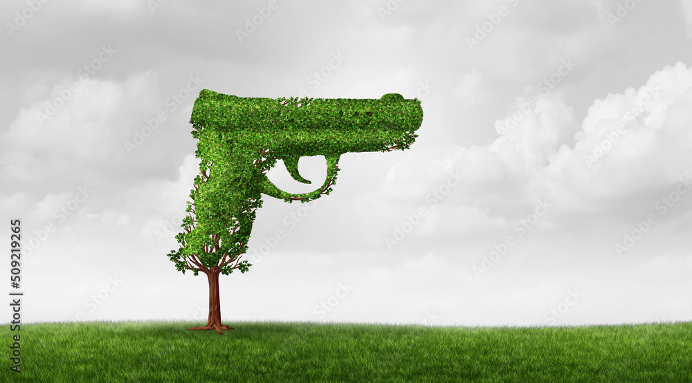 Growing crime concept and mass shooting growth idea as a tree shaped as ...