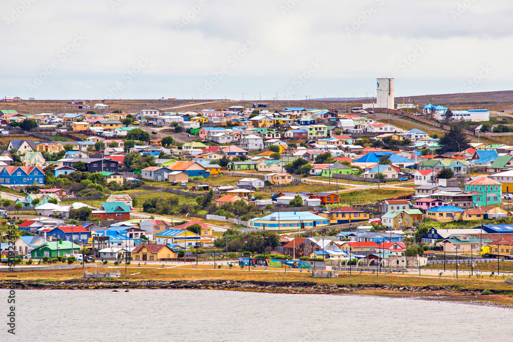 Colorful houses at Porvenir town, capital of both the synonymous ...