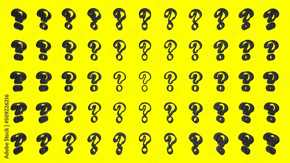 A group of black question marks on a yellow background. 3D illustration ...
