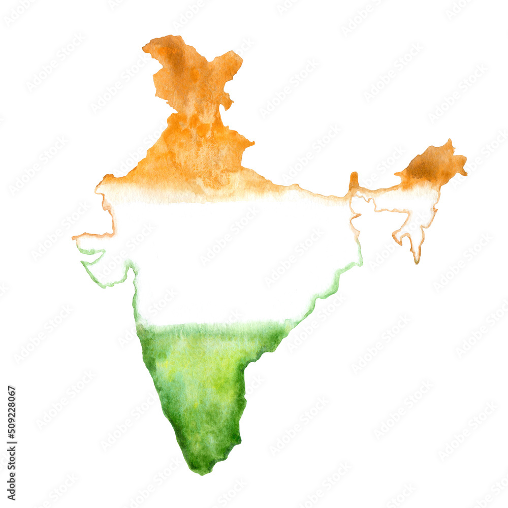 India map. World map.Earth.Watercolor hand drawn illustration.White ...