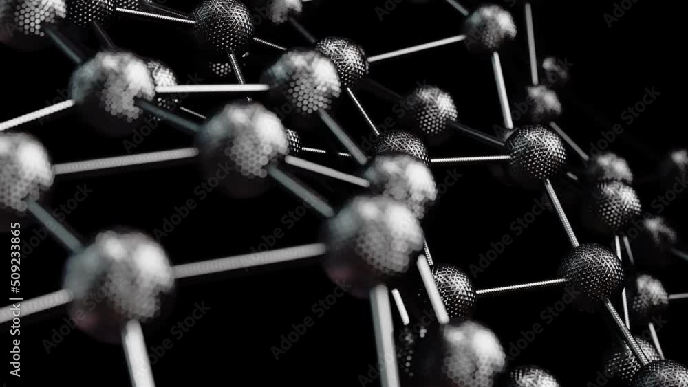 Realistic abstract looping DOF camera 3D animation of the moving silver ...