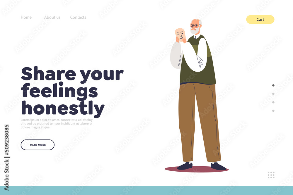 Share feelings honestly concept of landing page with senior unhappy man ...