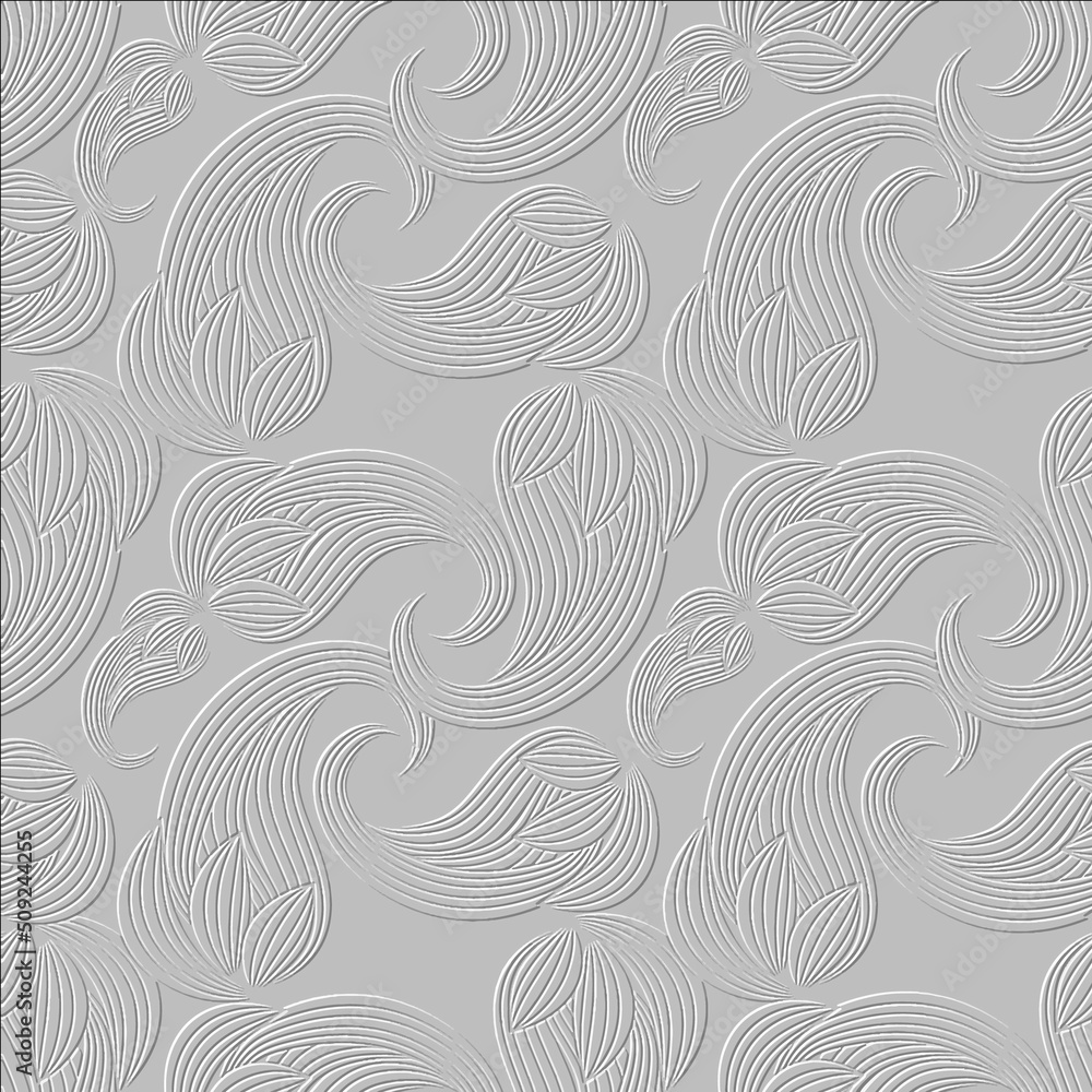 3d textured emboss Paisley seamless pattern. Embossed floral white ...