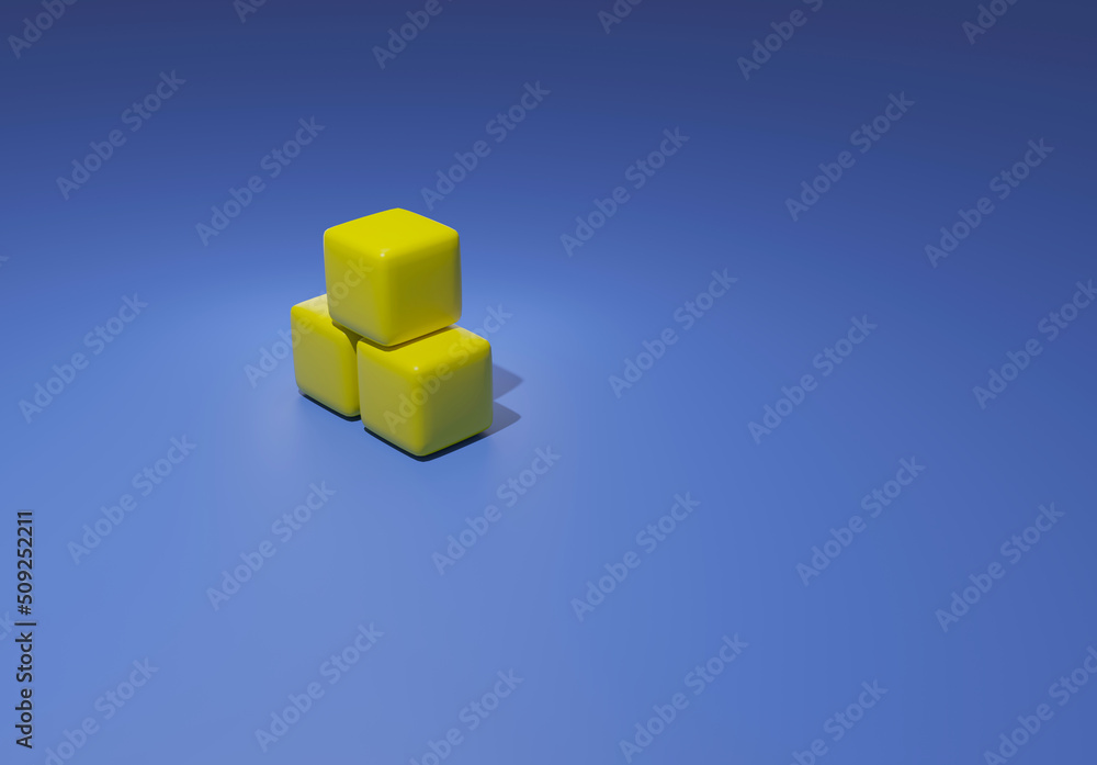 Blue background with three yellow cubes. Stock Photo | Adobe Stock