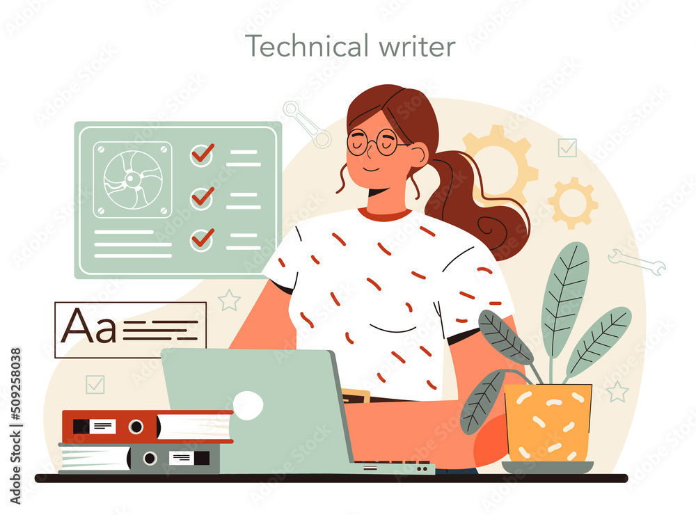 Technical writer concept. User manual tutorial writing. Guidebook Stock ...