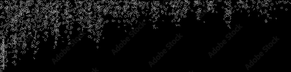 Falling numbers, big data concept. Binary white chaotic flying digits ...