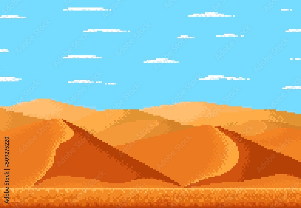 Pixel art desert landscape, 8bit game background with sand and sky ... Pixel art desert landscape, 8bit game background with sand and sky ...