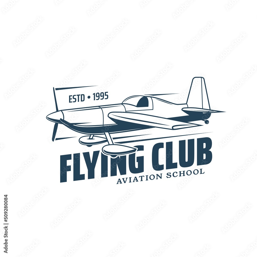 Flying club icon with vector plane or airplane of general aviation ...