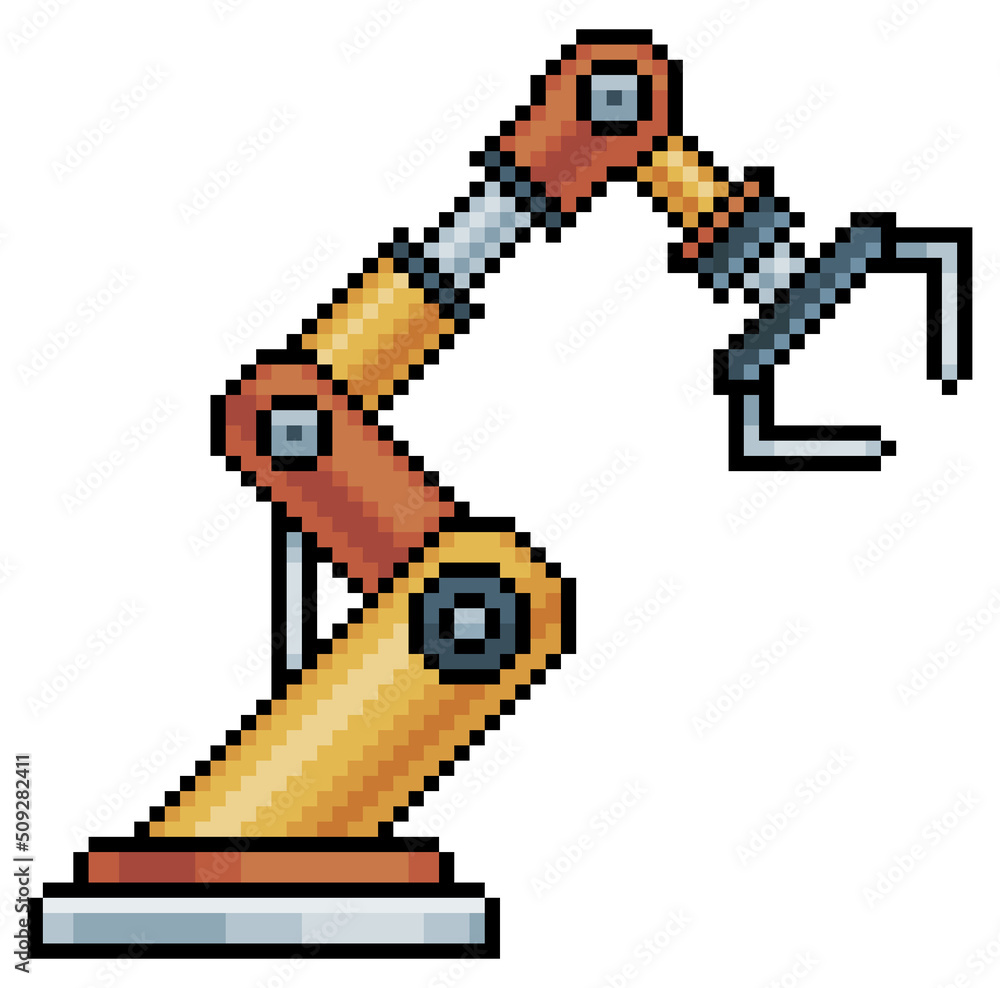 Pixel art robotic arm. Mechanical arm vector icon for 8bit game on ...