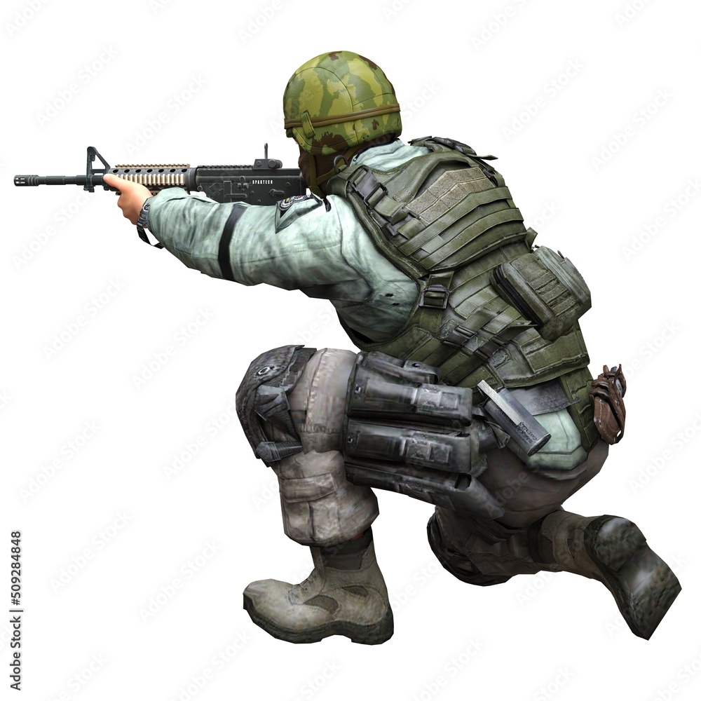 Soldier with a machine gun isolated white background 3d illustration ...