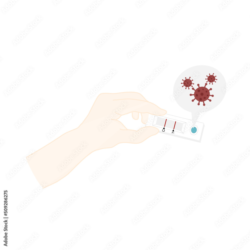 The antigen rapid test kit (ATK) is held with human hand to observe or ...