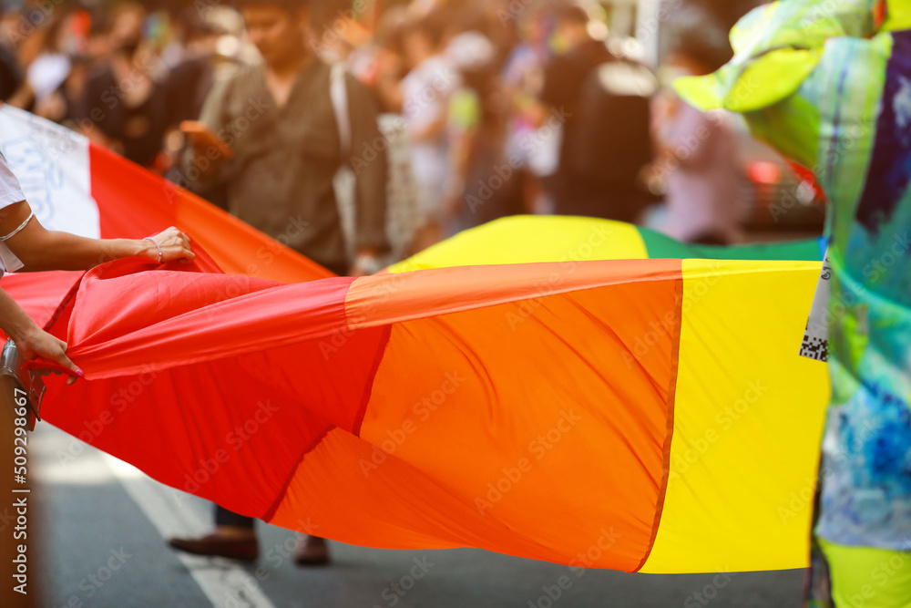 Rainbow flag welcomes Pride Month festival.Rainbow pride is a symbol of ...