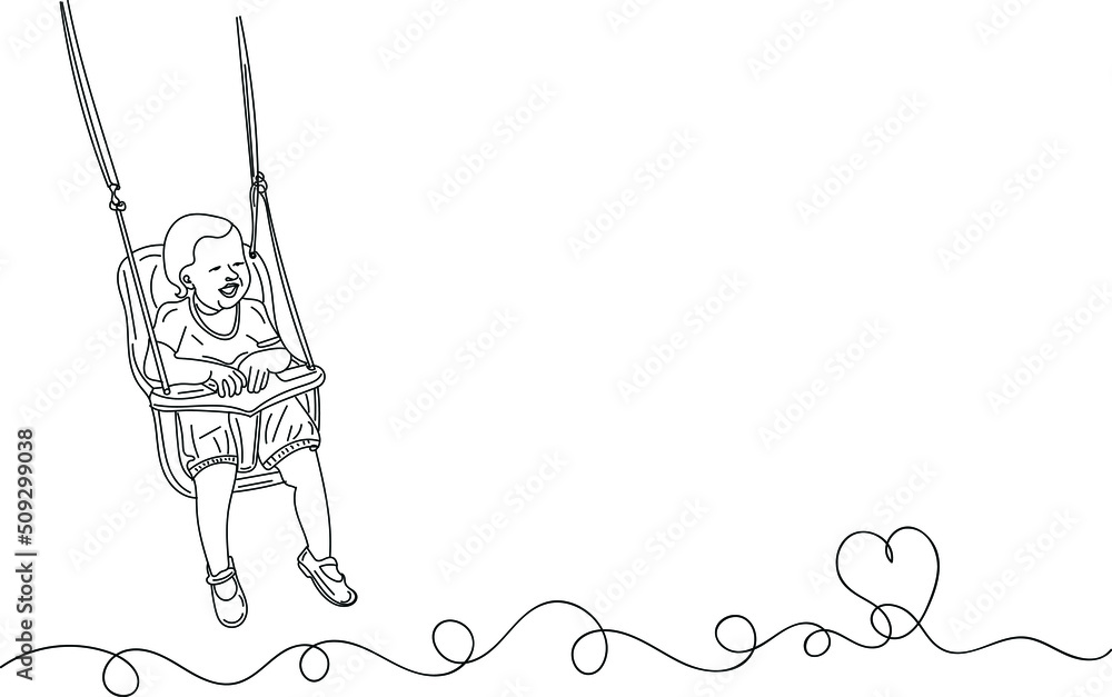 Kids swing vector, Child sitting swing logo, sketch drawing of kid ...