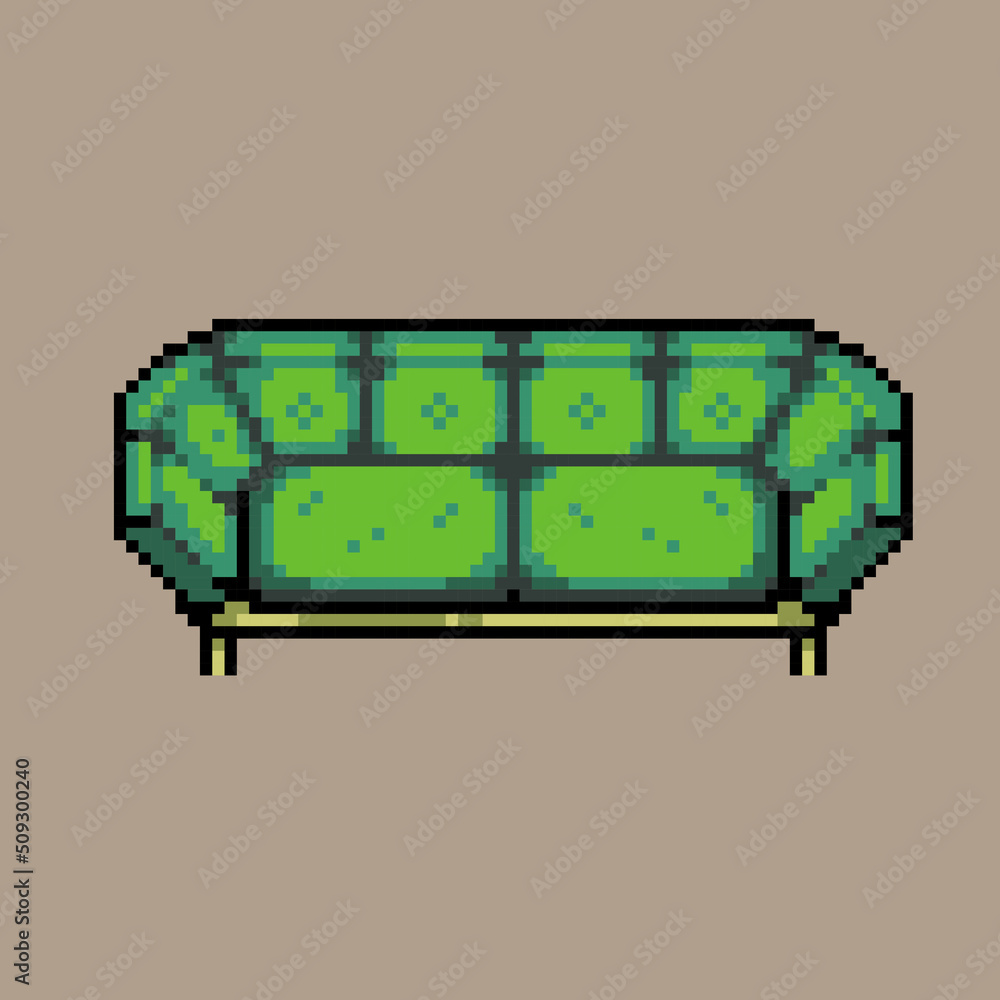 Flexible Editable vector sofa pixel art for game development, graphic ...