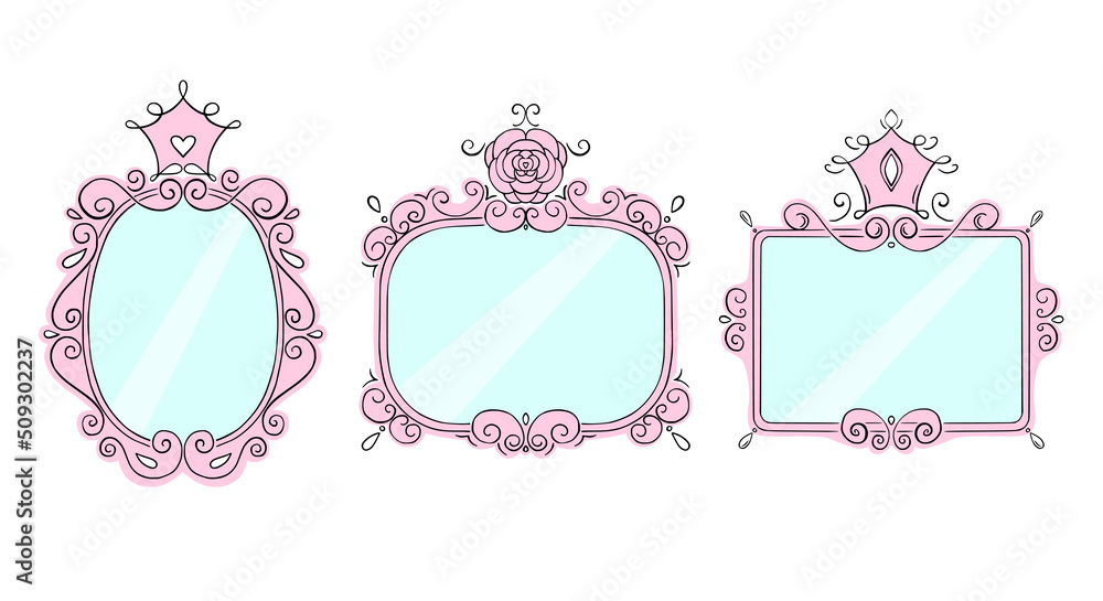 Princess frame set. Royal mirror frames and majestic prince doodle ...
