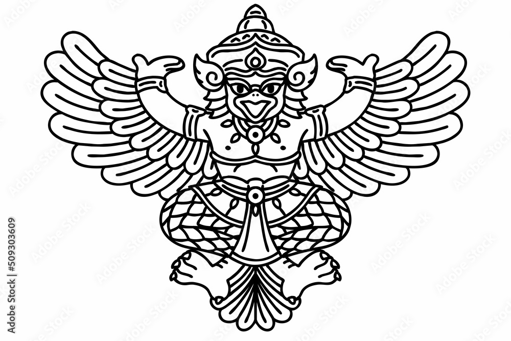 Garuda. Vector line art illustration. Garuda is a Hindu demigod and ...
