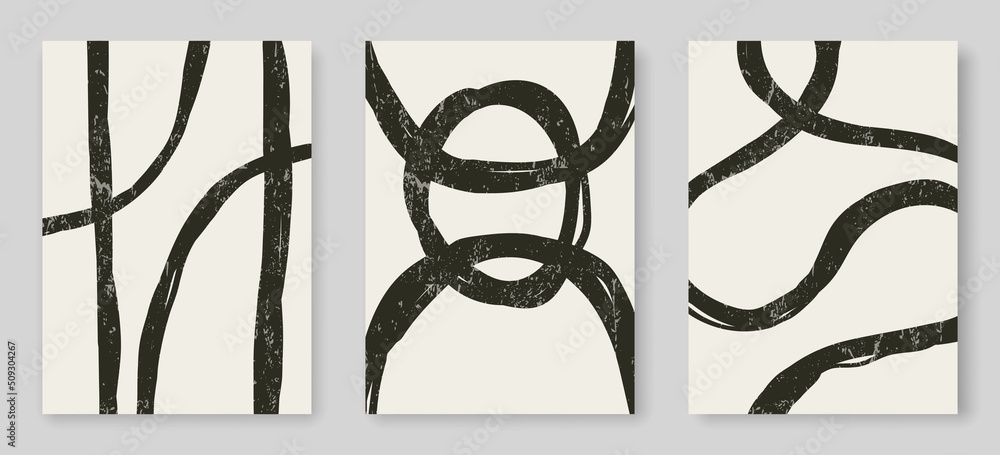 Mid Century Modern Wall Art Set with Abstract Textures and Shapes ...