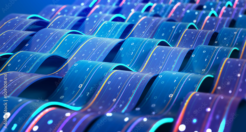 Big Data Cyber Strings. 3D illustration of wavy lines in information ...