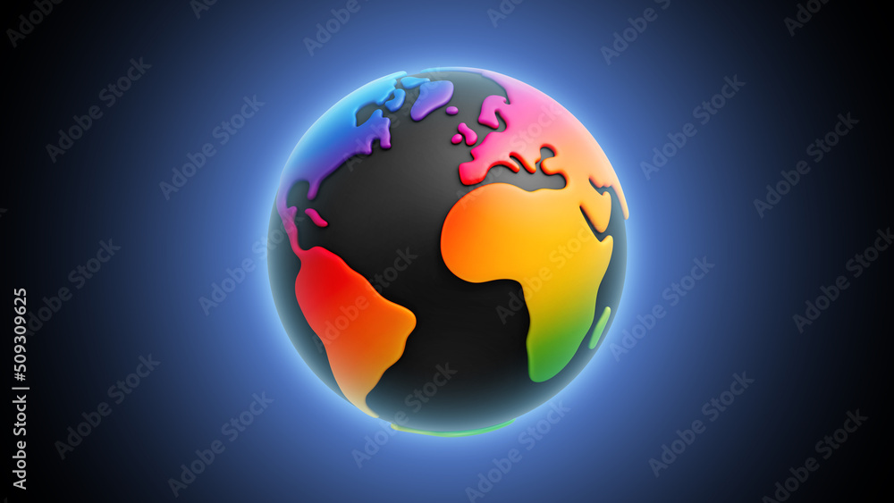 Blue cartoon style 3d planet Earth on blue gradient background. Water ...