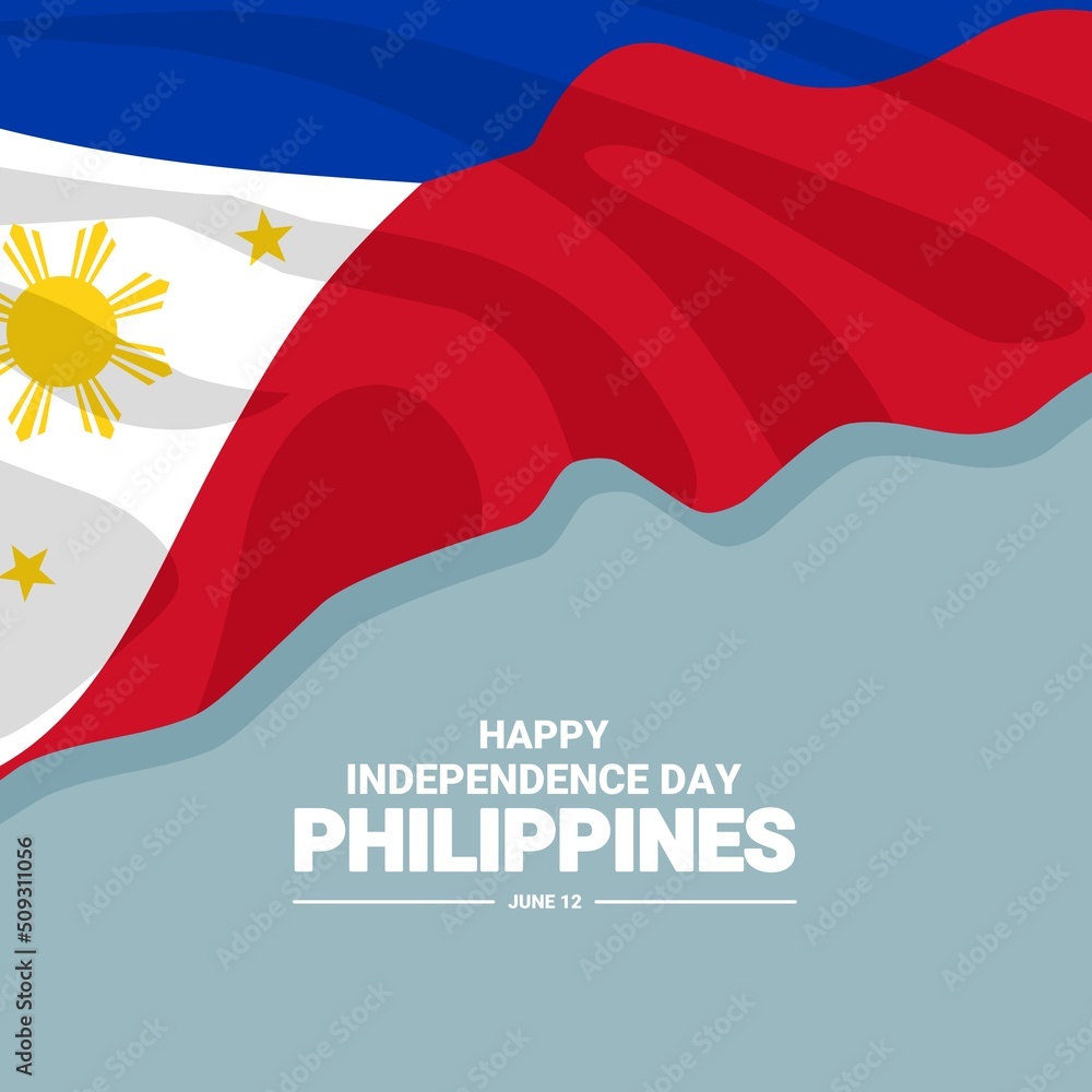 Philippines independence day greeting card, design element waving flag ...