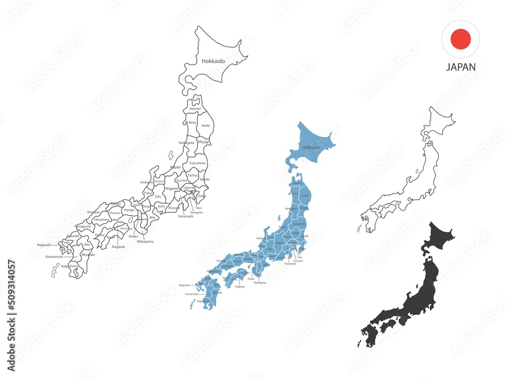 4 style of Japan map vector illustration have all province and mark the ...