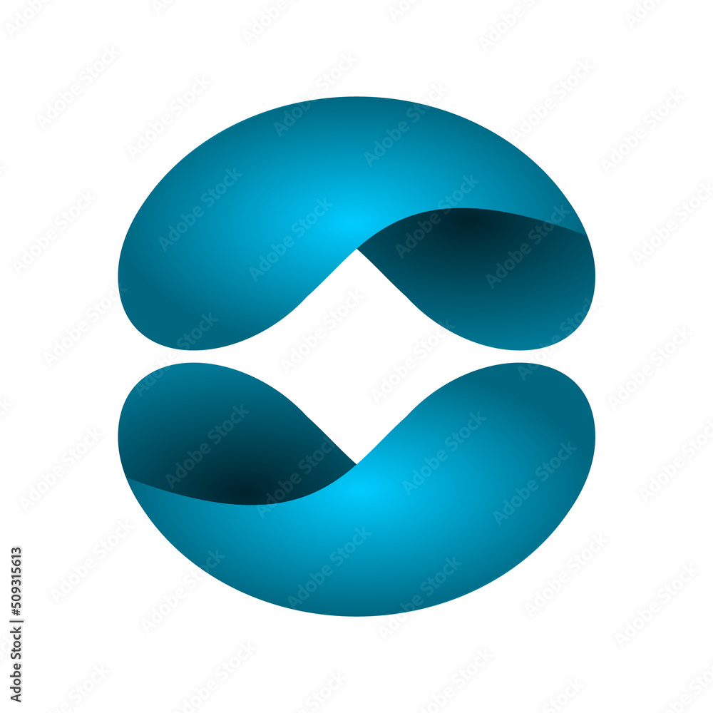 Shiny blue sphere logo template. Modern water wavy symbol. Two glossy ...