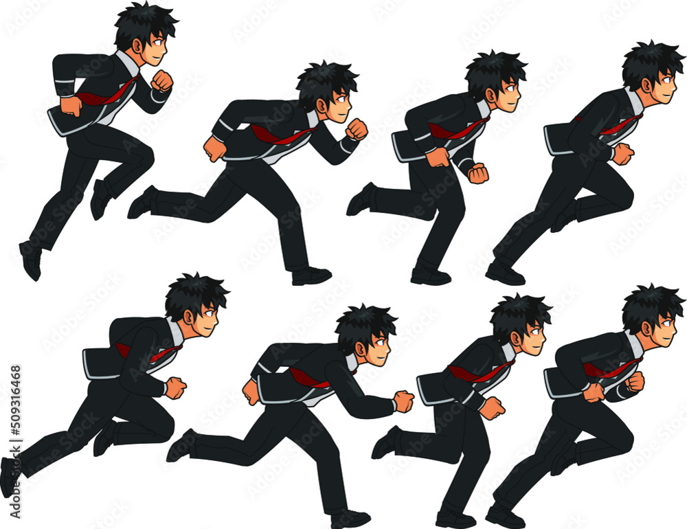 School Boy Running Animation Sprite Stock Vector | Adobe Stock