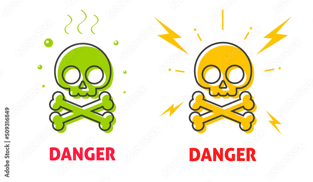 Danger skull hazard icon vector for mortal toxic and death chemical ...