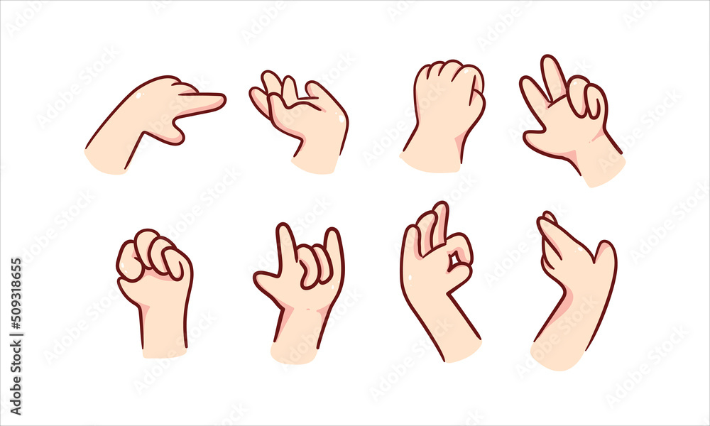 Set of finger hand thumb pointing sign or symbol cartoon character ...