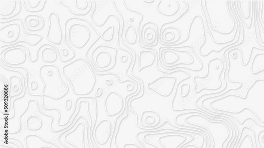 Abstract animated outline topographic map. Moving 3D waves on white ...