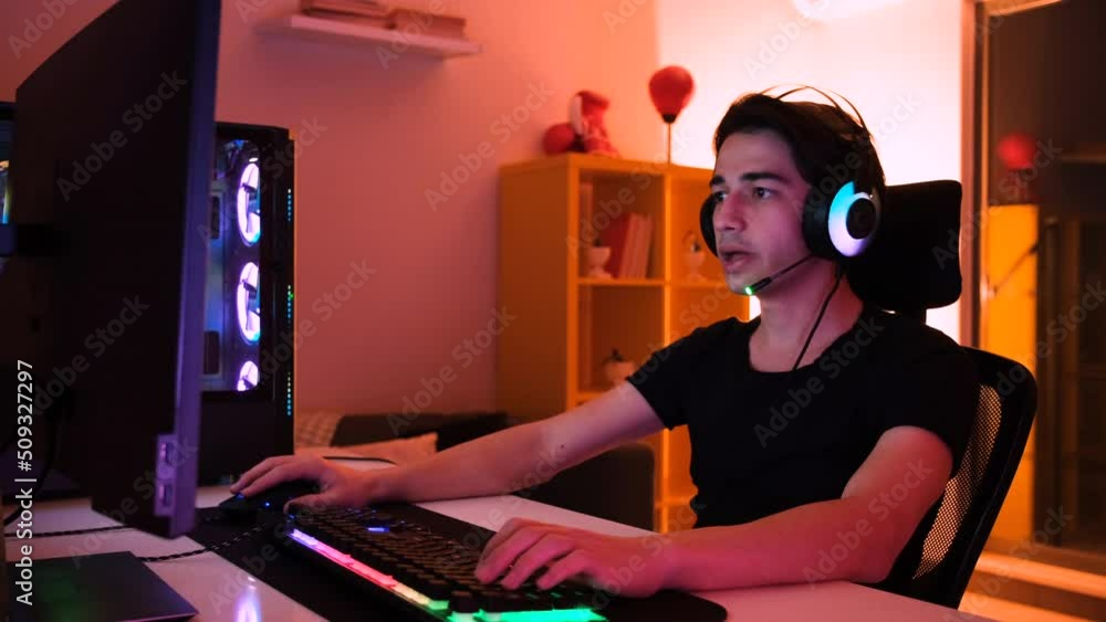 Focused gamer teenage boy, focused gamer teenage boy playing online ...