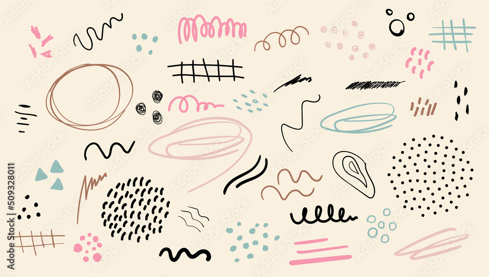 Set of modern abstract elements, minimal design. Vector hand drawn ...